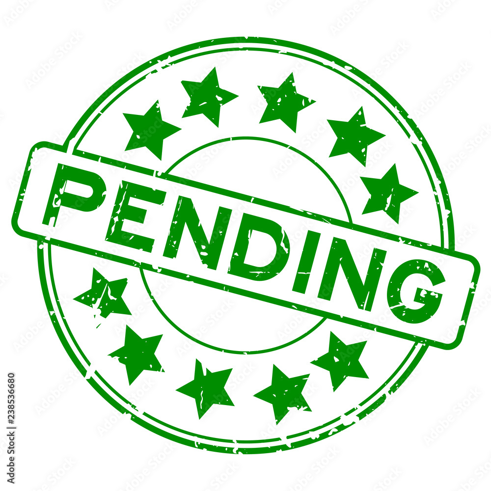 Grunge green pending with star icon round rubber seal stamp on white ...