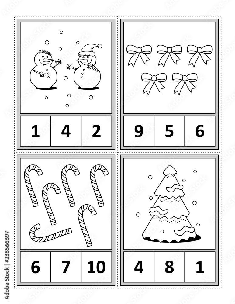 Winter holidays themed counting 1 to 10 practise for kids worksheet or ...