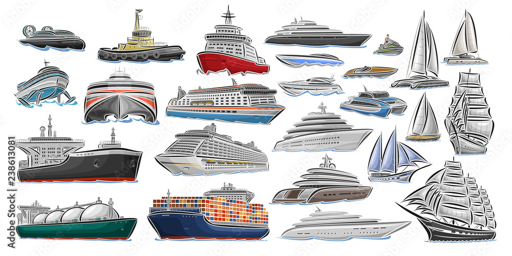 Stock-Vektorgrafik „Vector set of different Ships and Boats, collection ...
