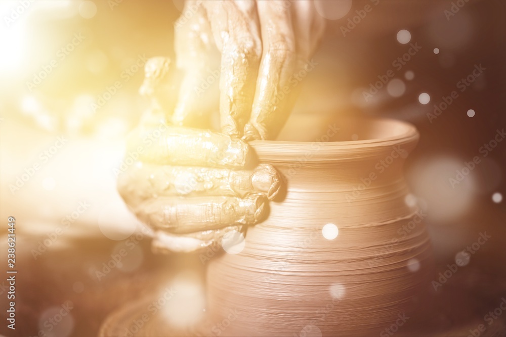 Hands of potter making clay pot Stock Photo | Adobe Stock