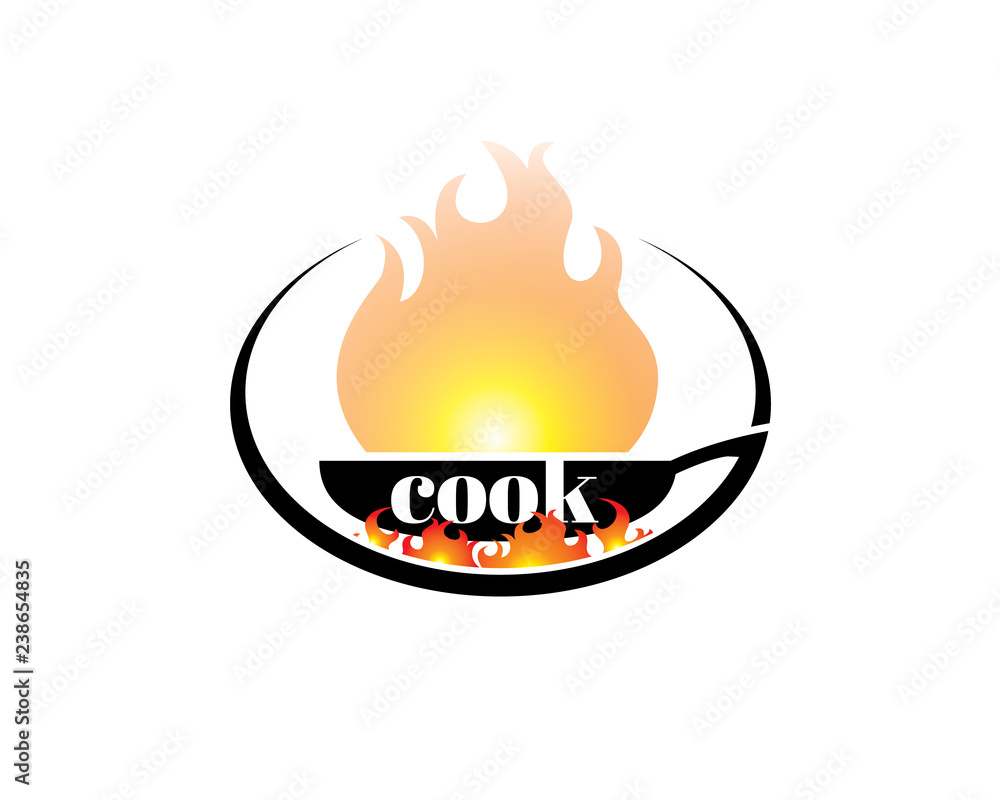 word cook fire flame food restaurant chef logo Stock Vector | Adobe Stock