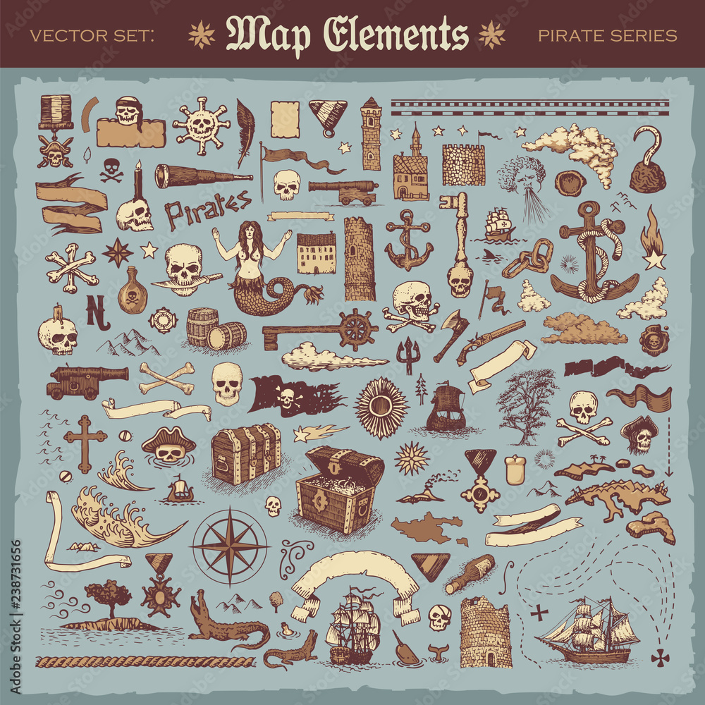 Vintage map elements and items Stock Vector | Adobe Stock
