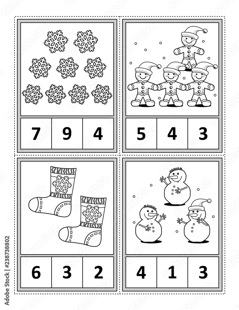 Winter holidays themed counting 1 to 10 practise for kids worksheet or ...