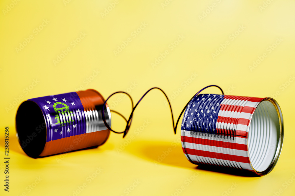 tin can phone with USA and Georgia U.S. state Flags.communication ...