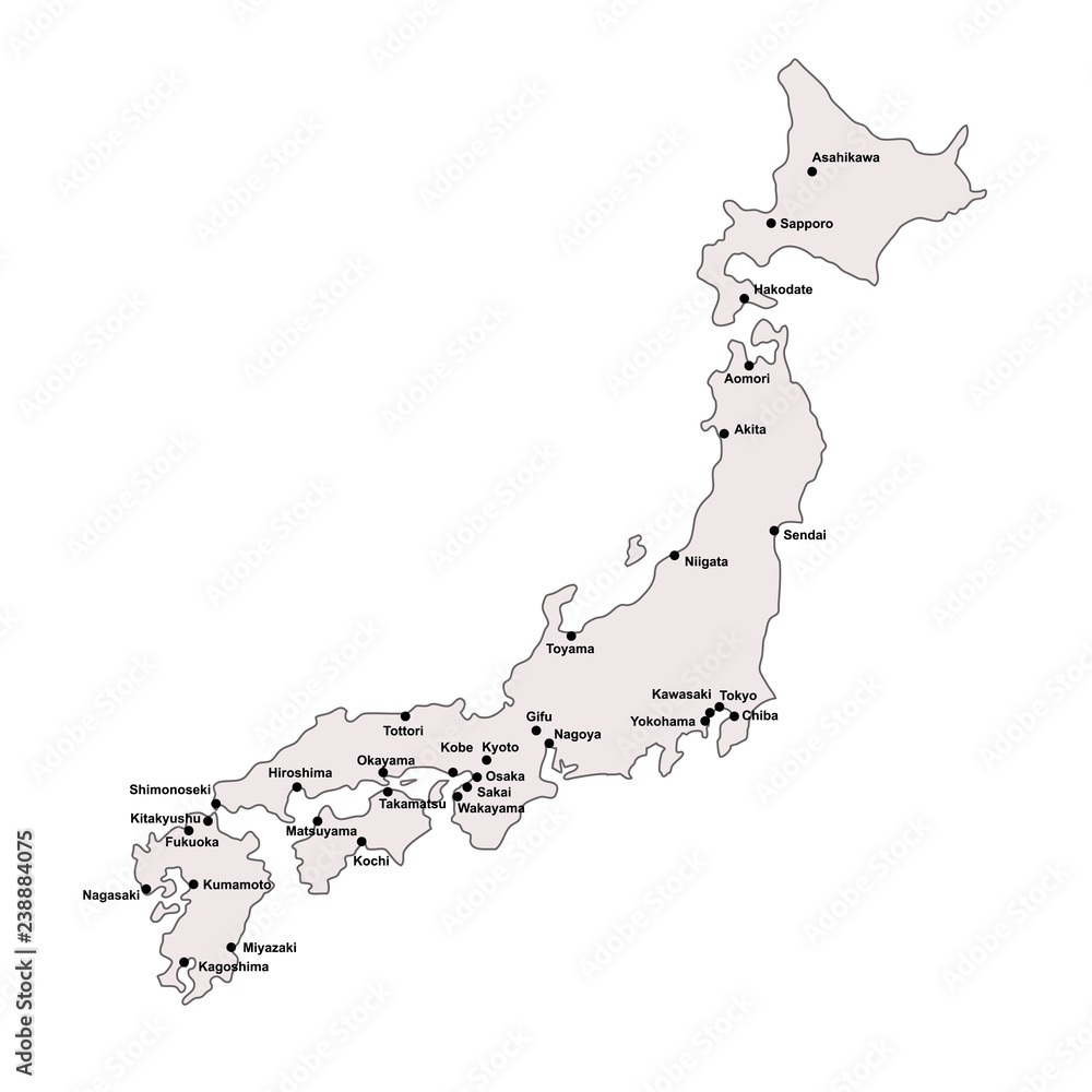 Japan outline map with stroke isolated on white background with major ...