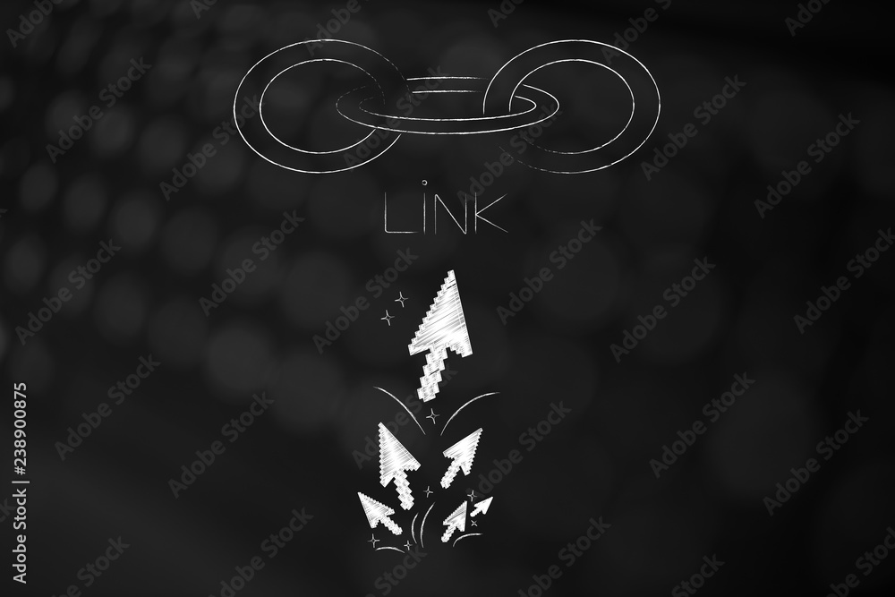link chain icon with group of mouse cursors moving towards it metaphor ...