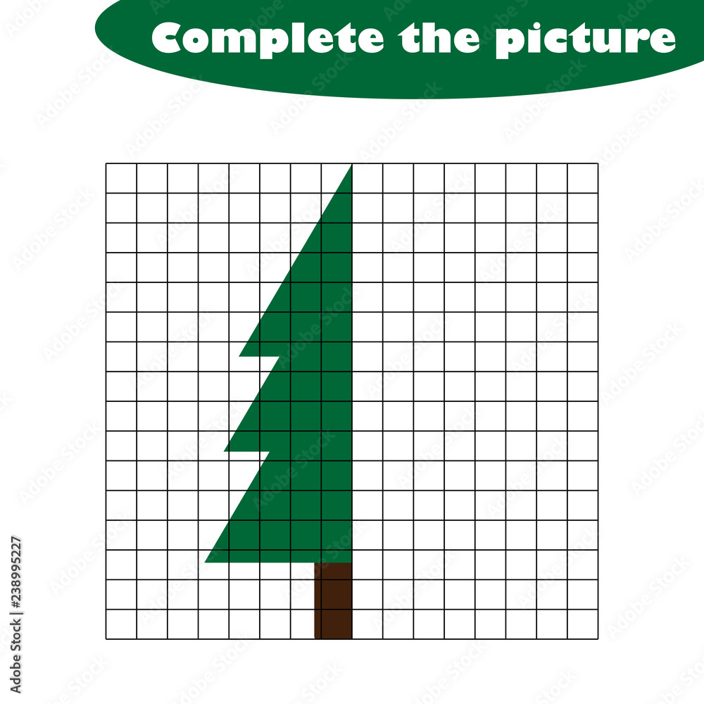 Complete the picture, xmas tree in cartoon style, drawing skills ...