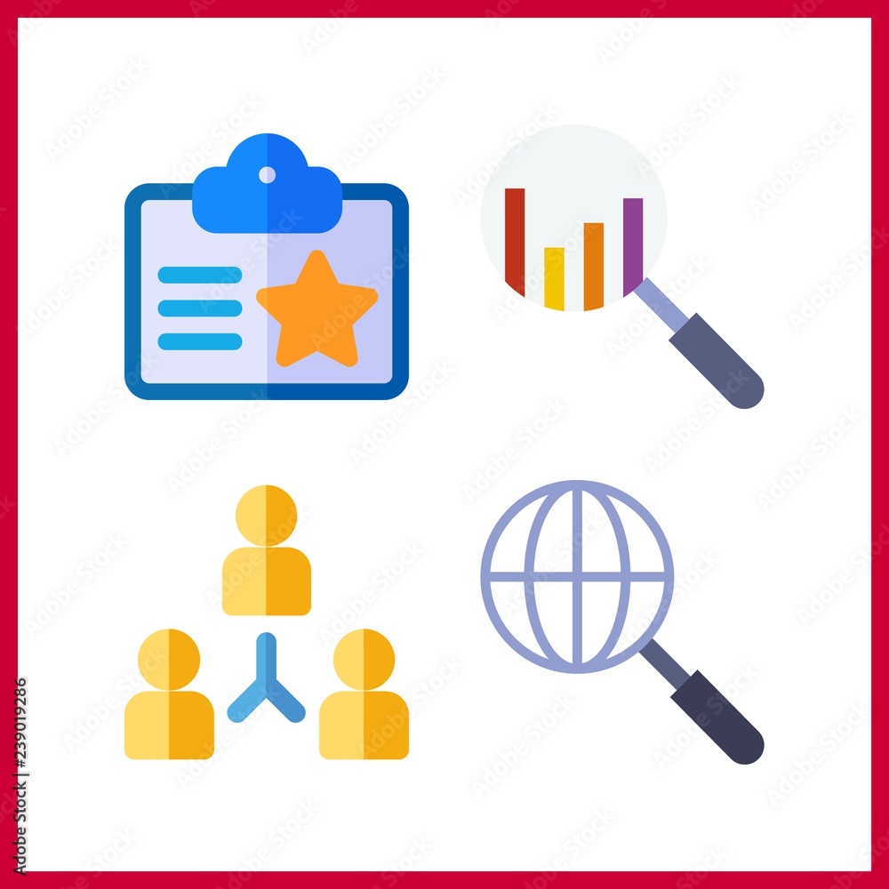 4 employee icon. Vector illustration employee set. id card and teamwork ...