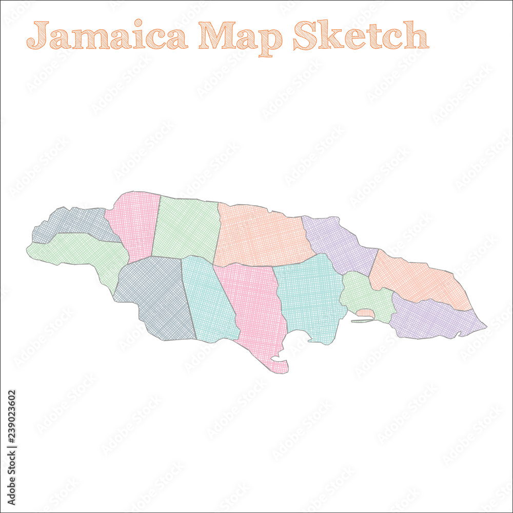 Jamaica map. Hand-drawn country. Mind-blowing sketchy Jamaica map with ...
