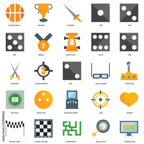 25 icons related to Videogame, Bullseye, Labyrinth, Chess board, Finish ...