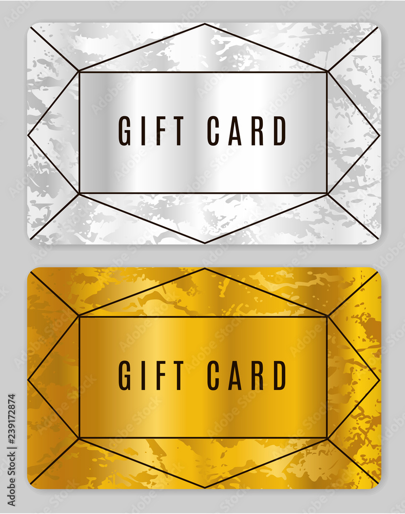 Gold gift card design. Discount card with golden, silver marble pattern ...