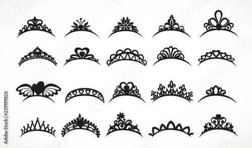 Big set of silhouettes tiaras various shapes isolated on a white ...