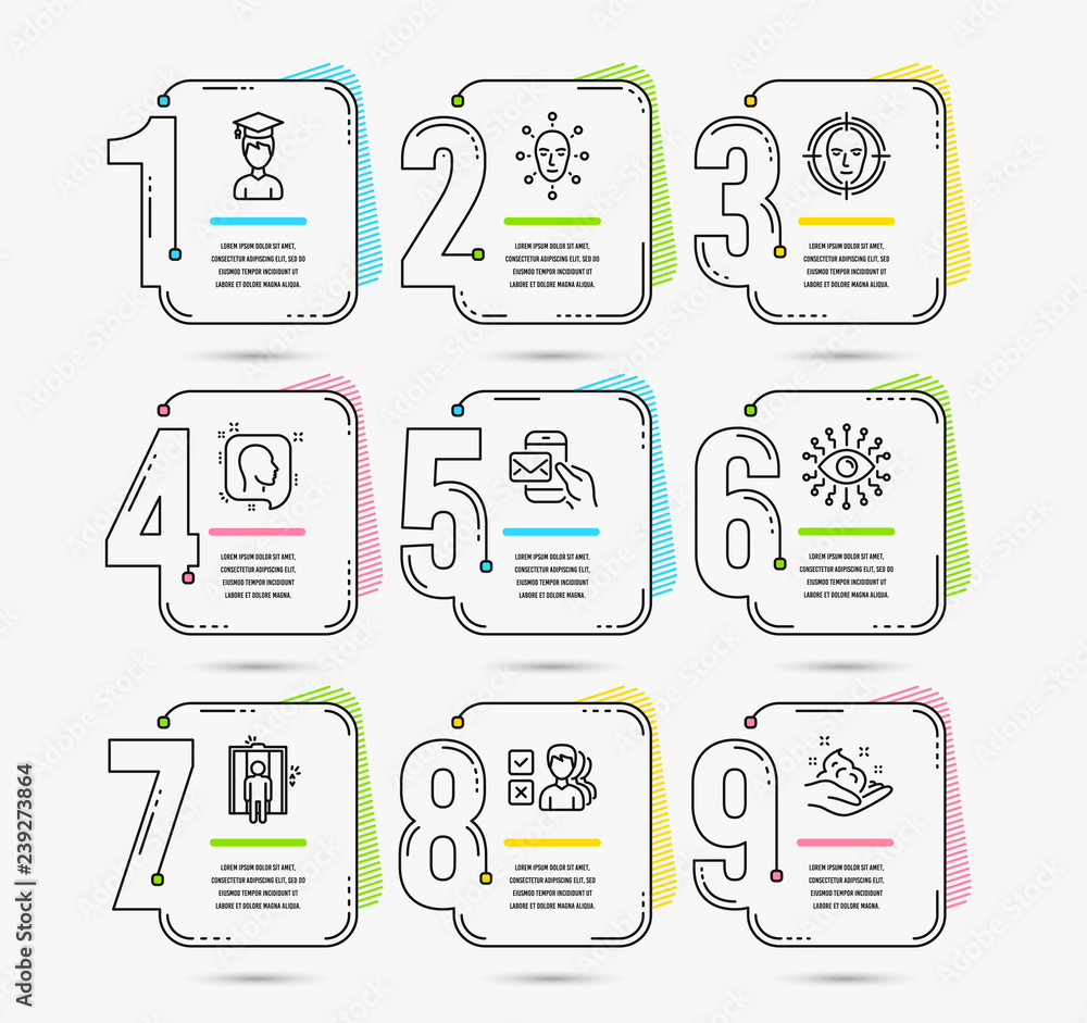 Infographic timeline set of Elevator, Face biometrics and Artificial ...