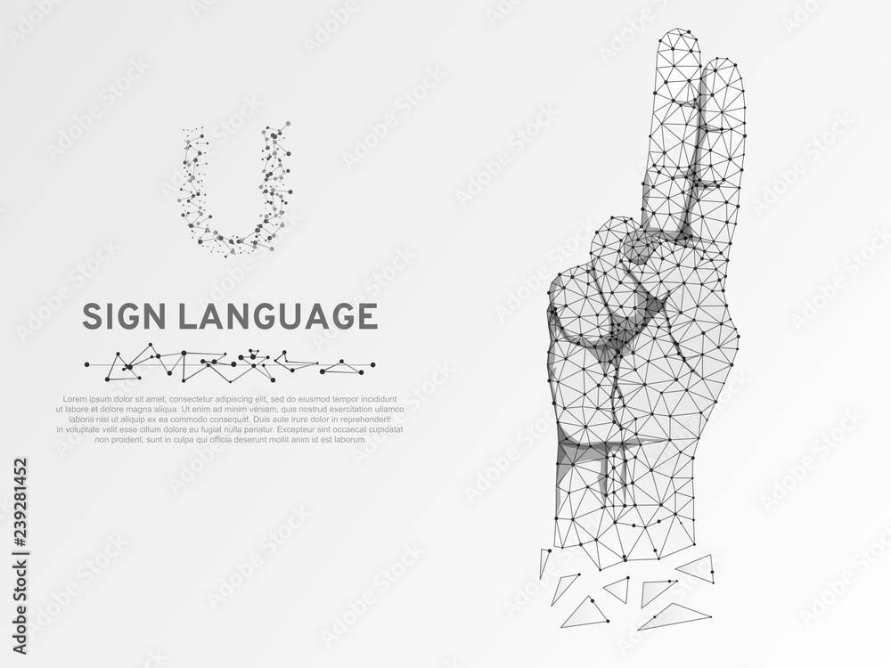 Origami Sign language U letter, hand with two fingers pointing up ...