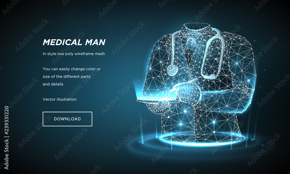 Vettoriale stock di Doctor of the Abstract low poly wireframe on dark ...