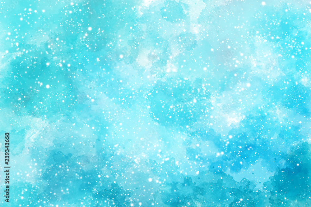 Winter blue watercolor background with snow Stock Illustration | Adobe ...