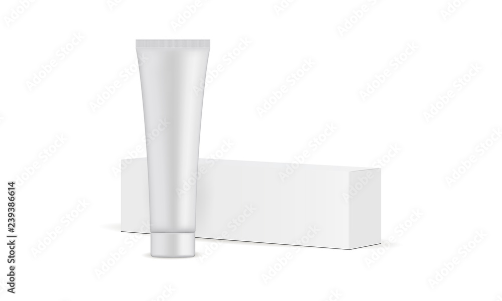 Toothpaste tube and cardboard box mockup isolated on white background ...