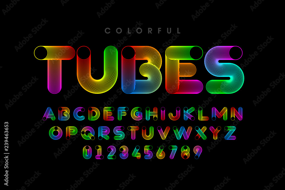 Colorful tubes font, alphabet letters and numbers Stock Vector | Adobe ...