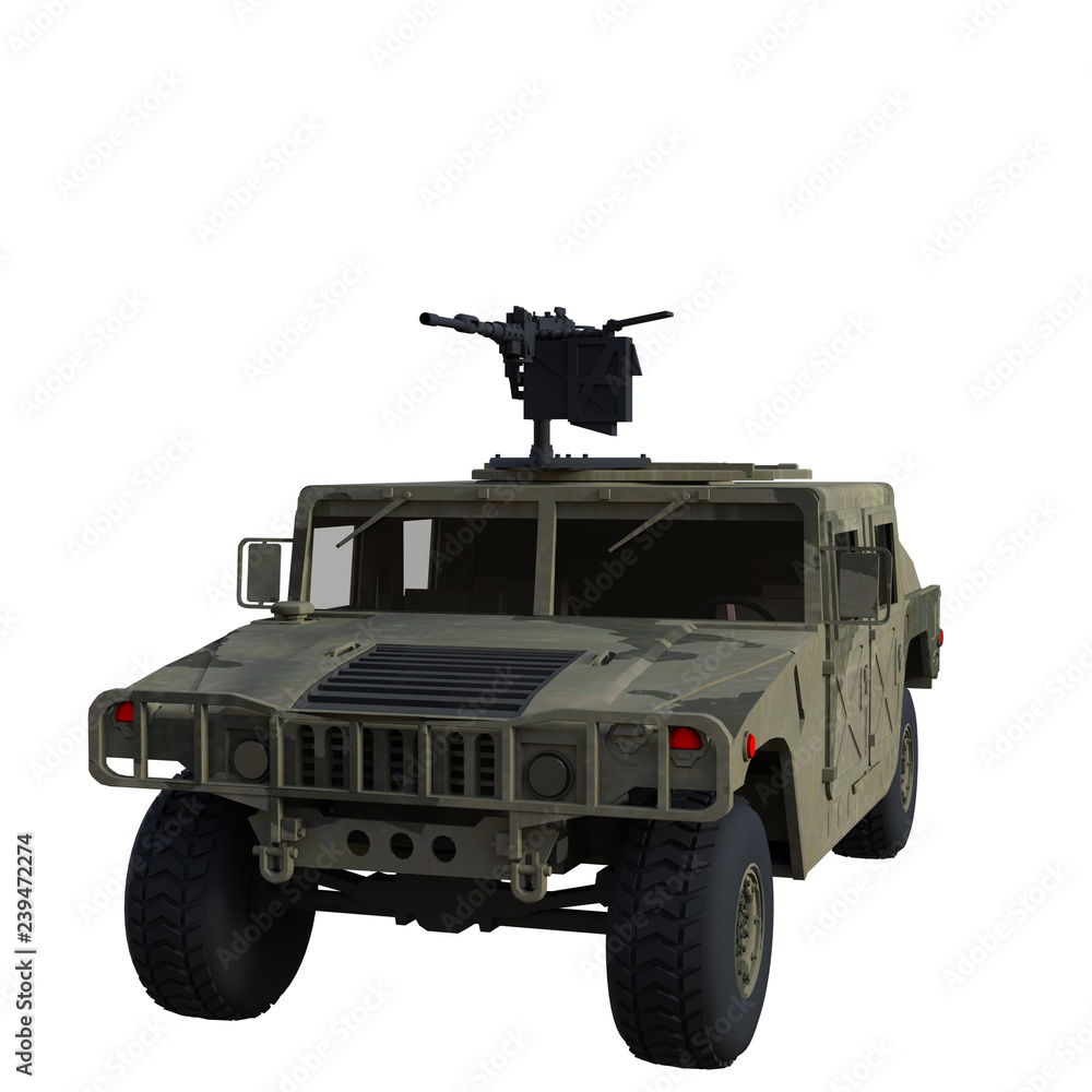 View of the American military hummer. With a machine gun on the roof ...