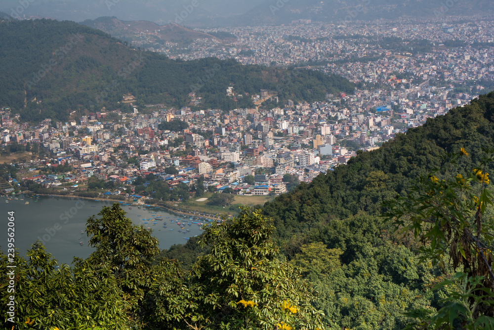 Pokhara town and Phewa Lake as seen on the way up to the World Peace ...