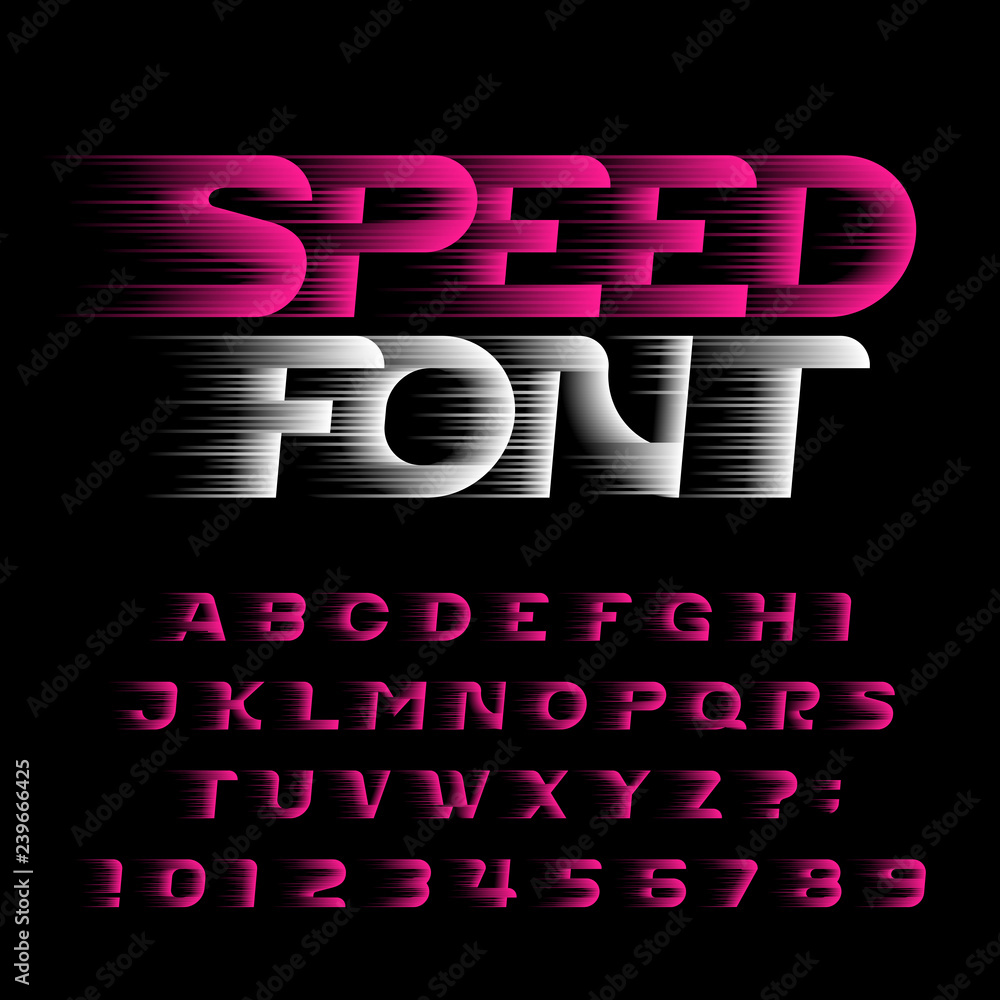 Speed alphabet font. Fast wind effect futuristic type letters and ...