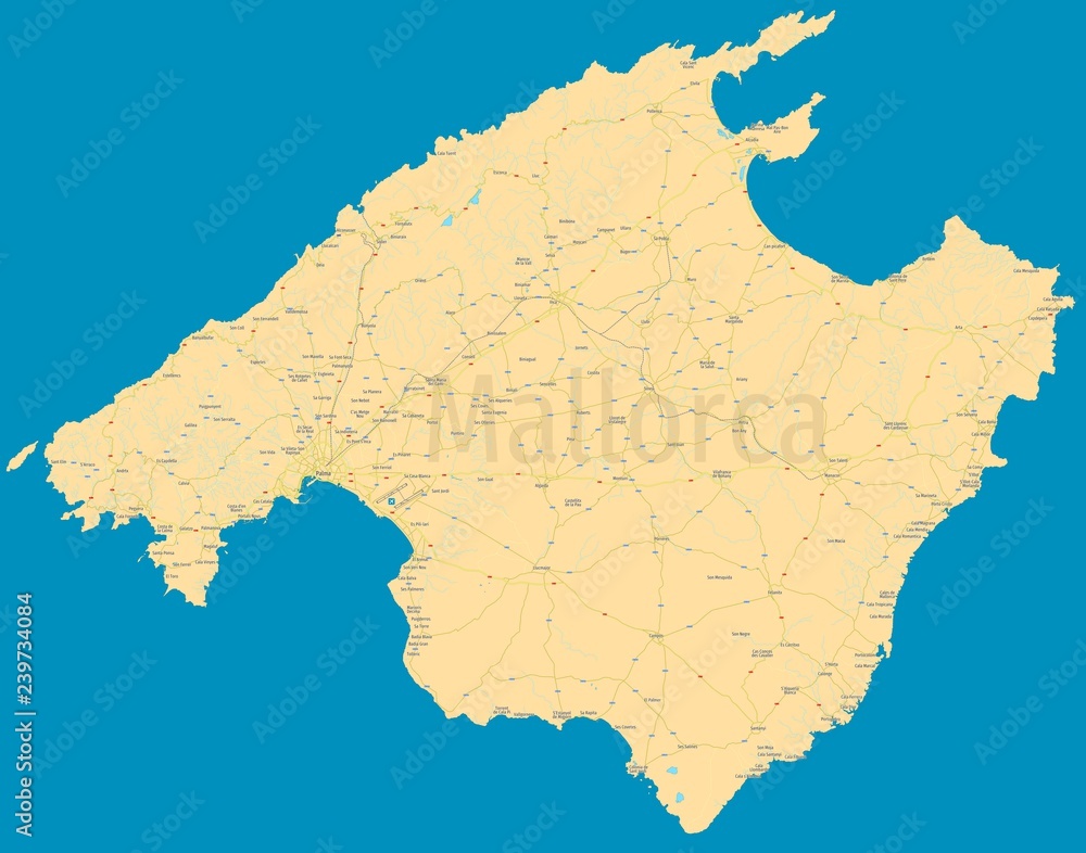 Mallorca political map. High detail color vector island. All elements ...