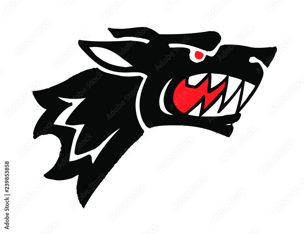 black wolf with big teeth and red eyes mascot tattoo logo Stock Vector ...