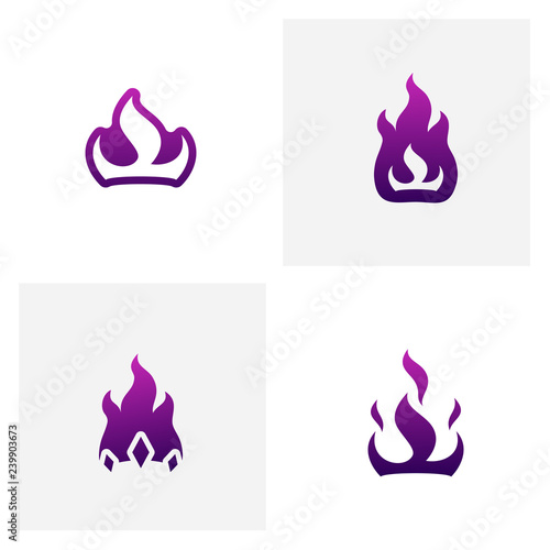 Set of Fire Crown logo designs concept vector. Flame Crown logo ...