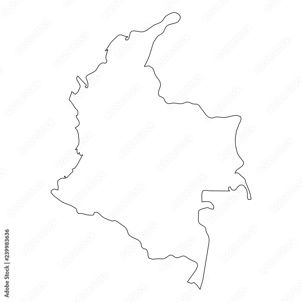 Colombia - solid black outline border map of country area. Simple flat ...