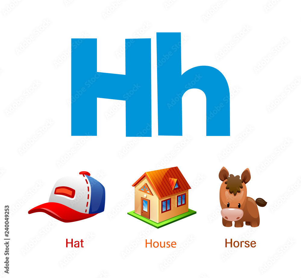 Cute children ABC animal alphabet flashcard words with the letter H for ...