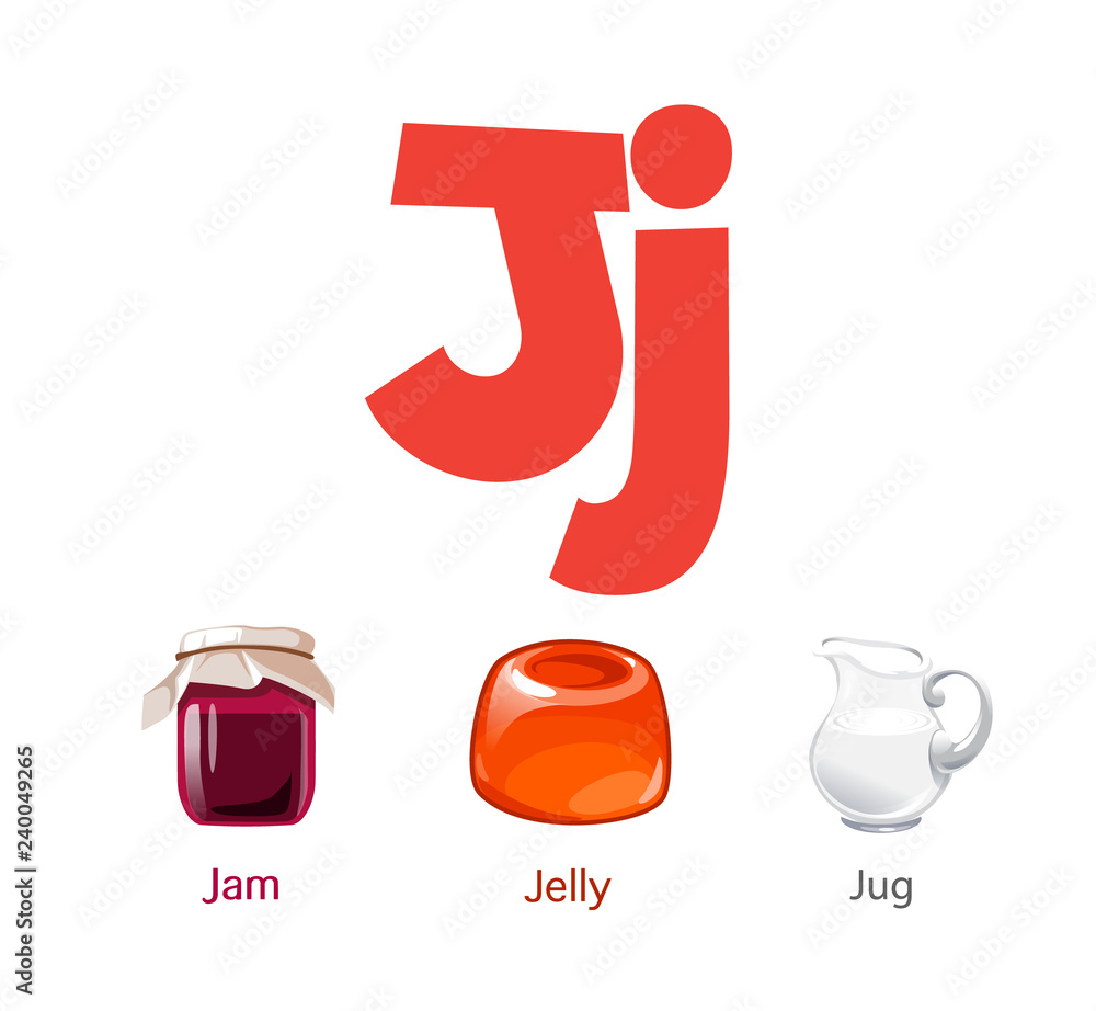 Cute children ABC animal alphabet flashcard words with the letter J for ...