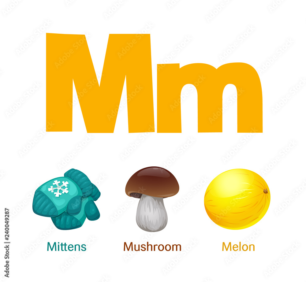 Cute children ABC animal alphabet flashcard words with the letter M for ...