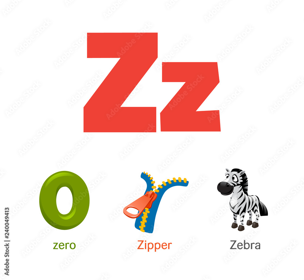 Cute children ABC animal alphabet flashcard words with the letter Z for ...