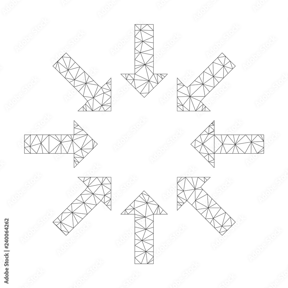 Mesh vector collapse arrows icon on a white background. Polygonal ...