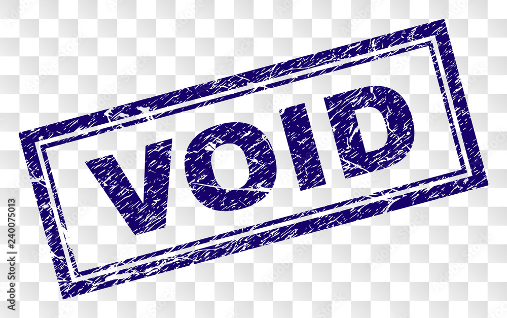 VOID stamp seal print with rubber print style and double framed rectangle shape. Stamp is placed ...