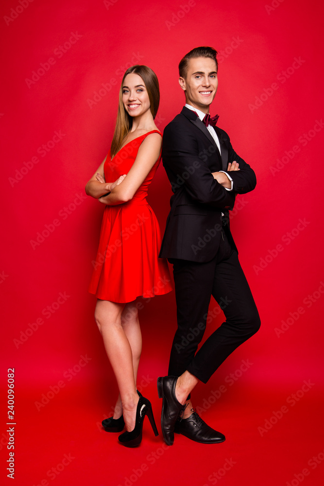 Vertical full length body size portrait of two nice imposing att Stock ...