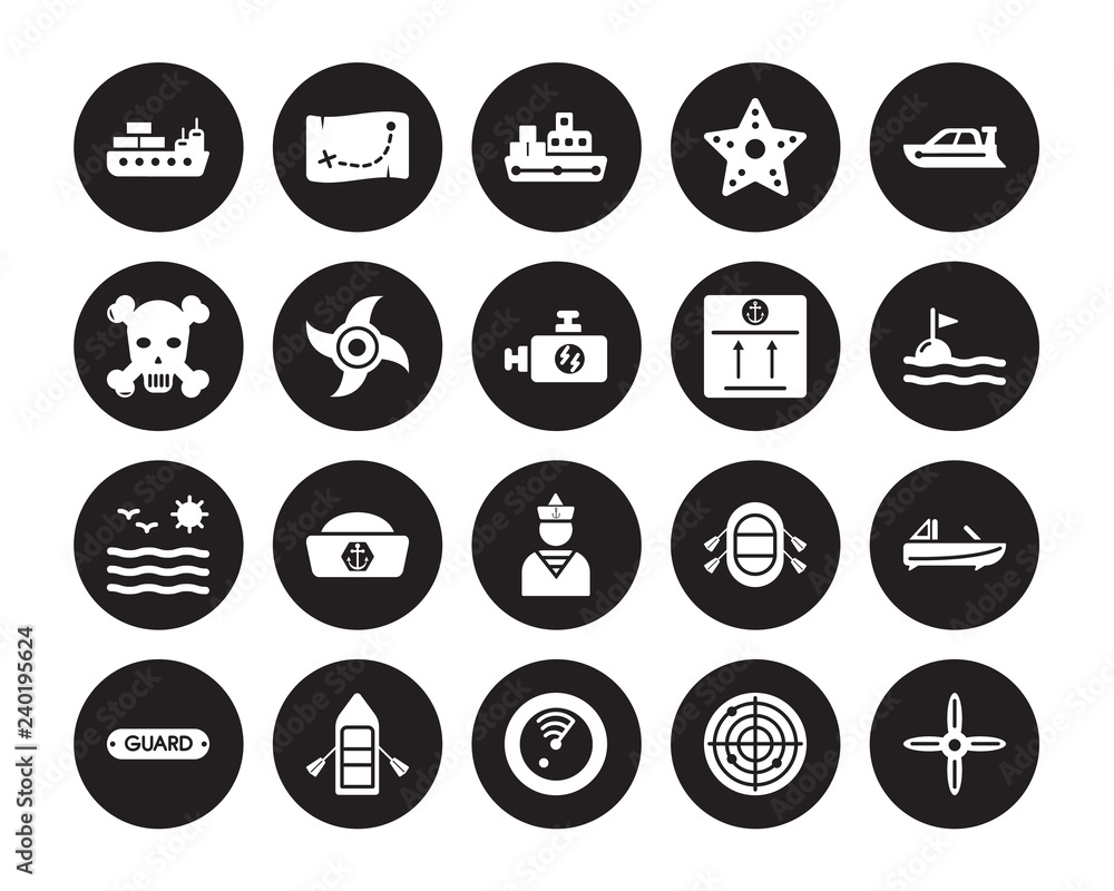 20 vector icon set : Vessel, Radar, Radar detection, Raft, Rescue Tube ...