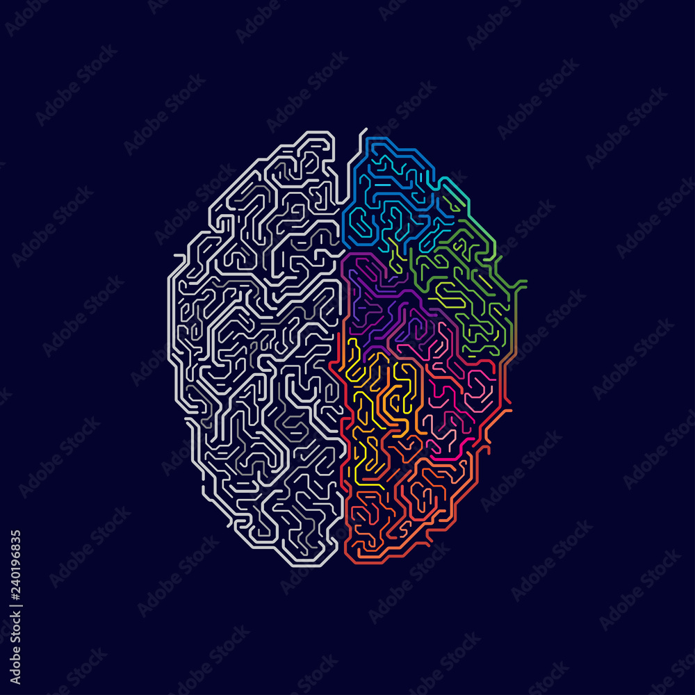 vector of left and right brain in futuristic style, concept of ...