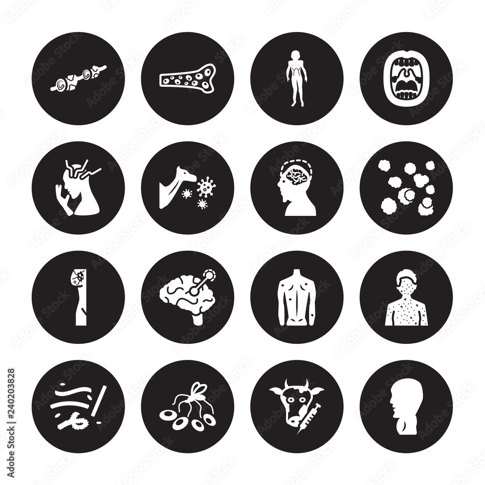 16 vector icon set : Metastatic cancer, Loiasis, Lung Lupus, Lupus ...