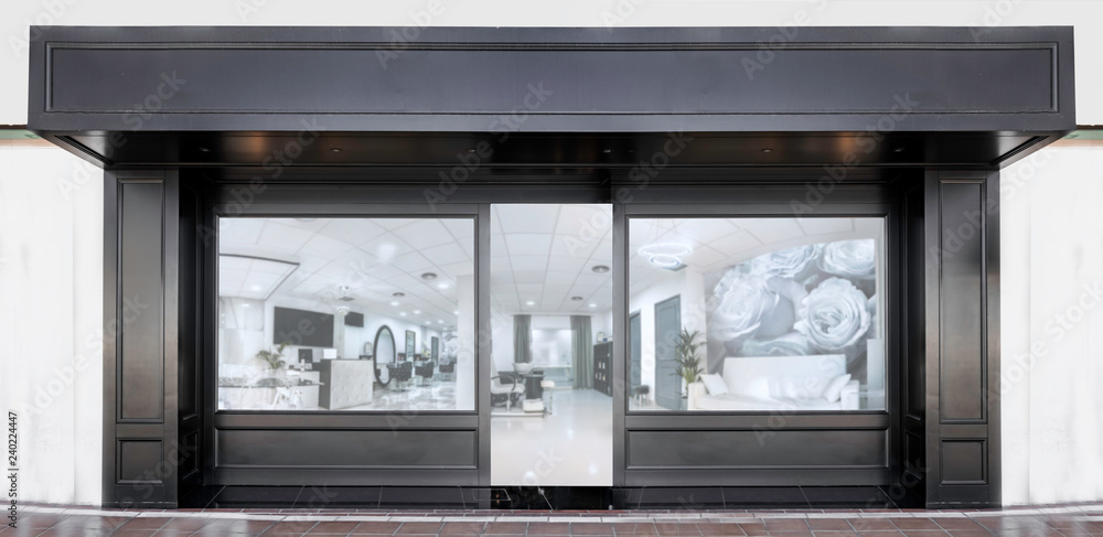 Outdoor mockup,store template,front view black of generic store facade ...