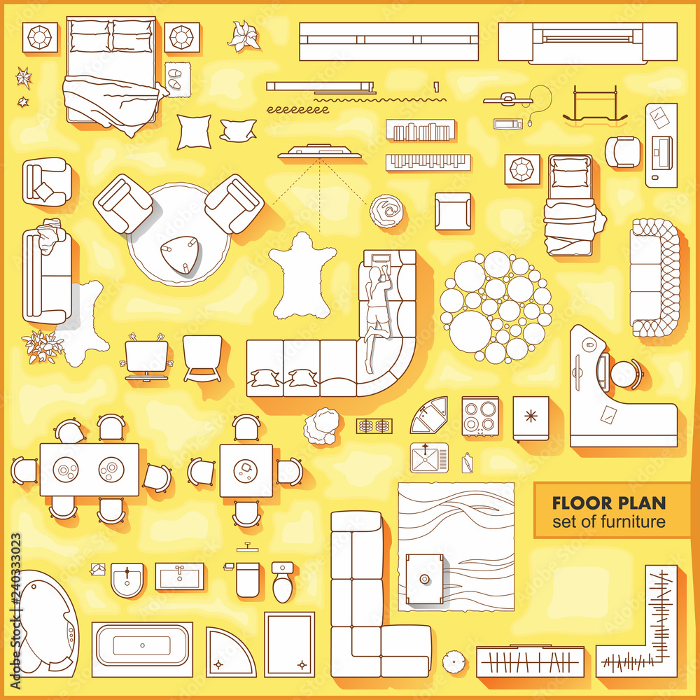 Floor plan icons set for design interior and architectural project ...