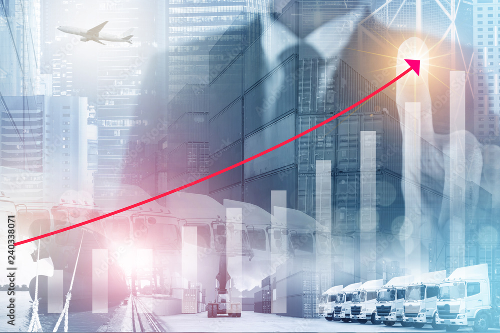 Logistics business industry growing with infographic of incresing graph ...
