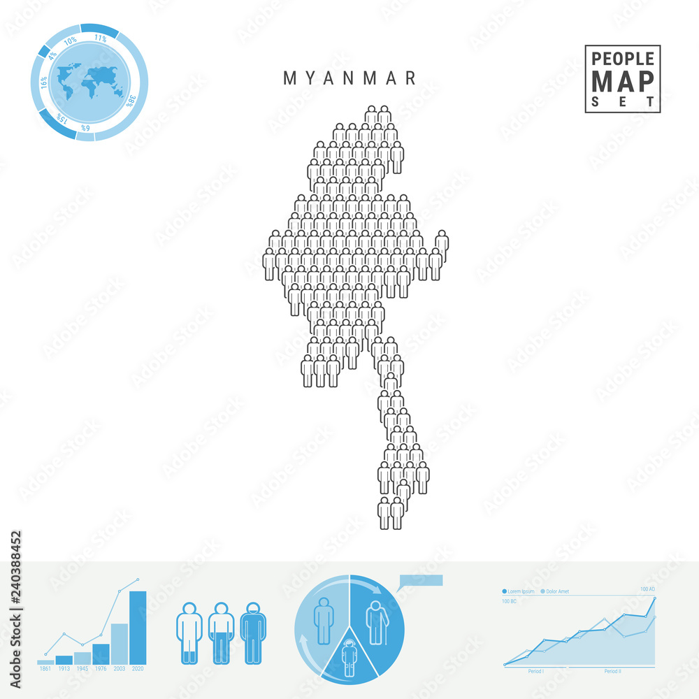 Vector de Stock Myanmar People Icon Map. Stylized Vector Silhouette of ...