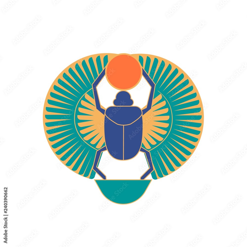 Scarab beetle holding sun, ancient Egyptian hieroglyphic sign or ...
