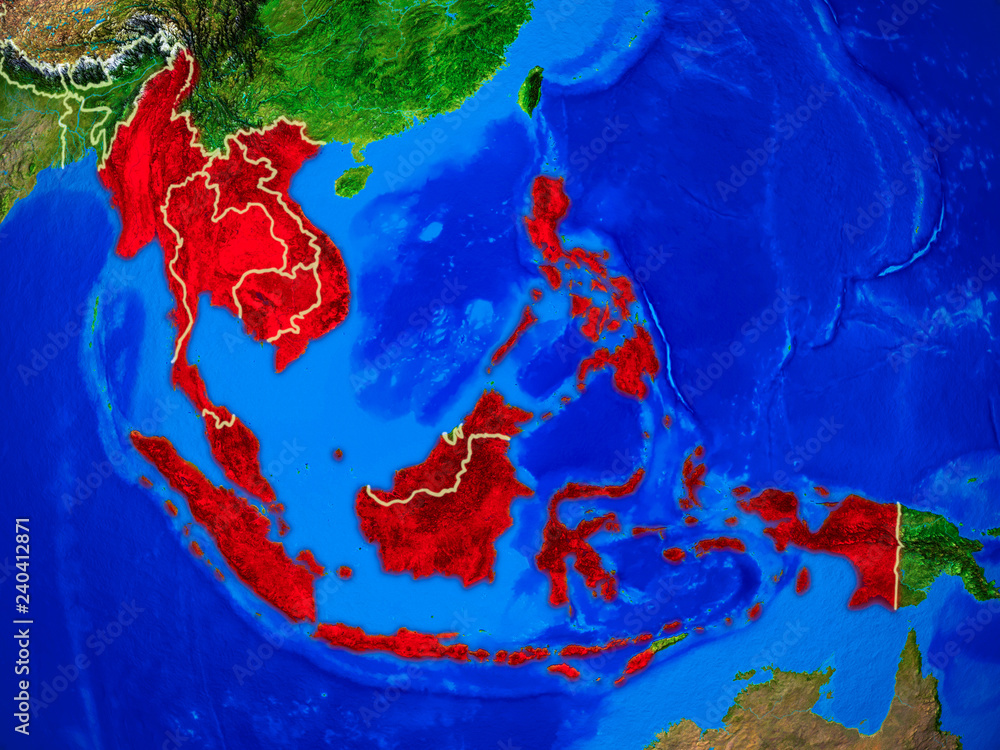 ASEAN memeber states from space on model of planet Earth with country ...