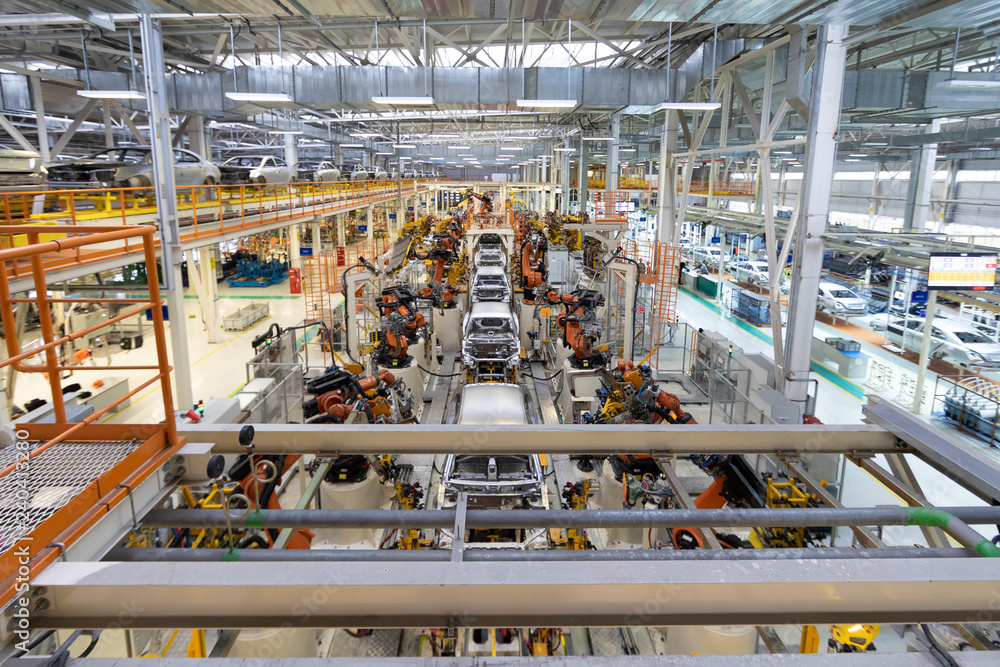 body of car on conveyor Modern Assembly of cars at plant. automated ...