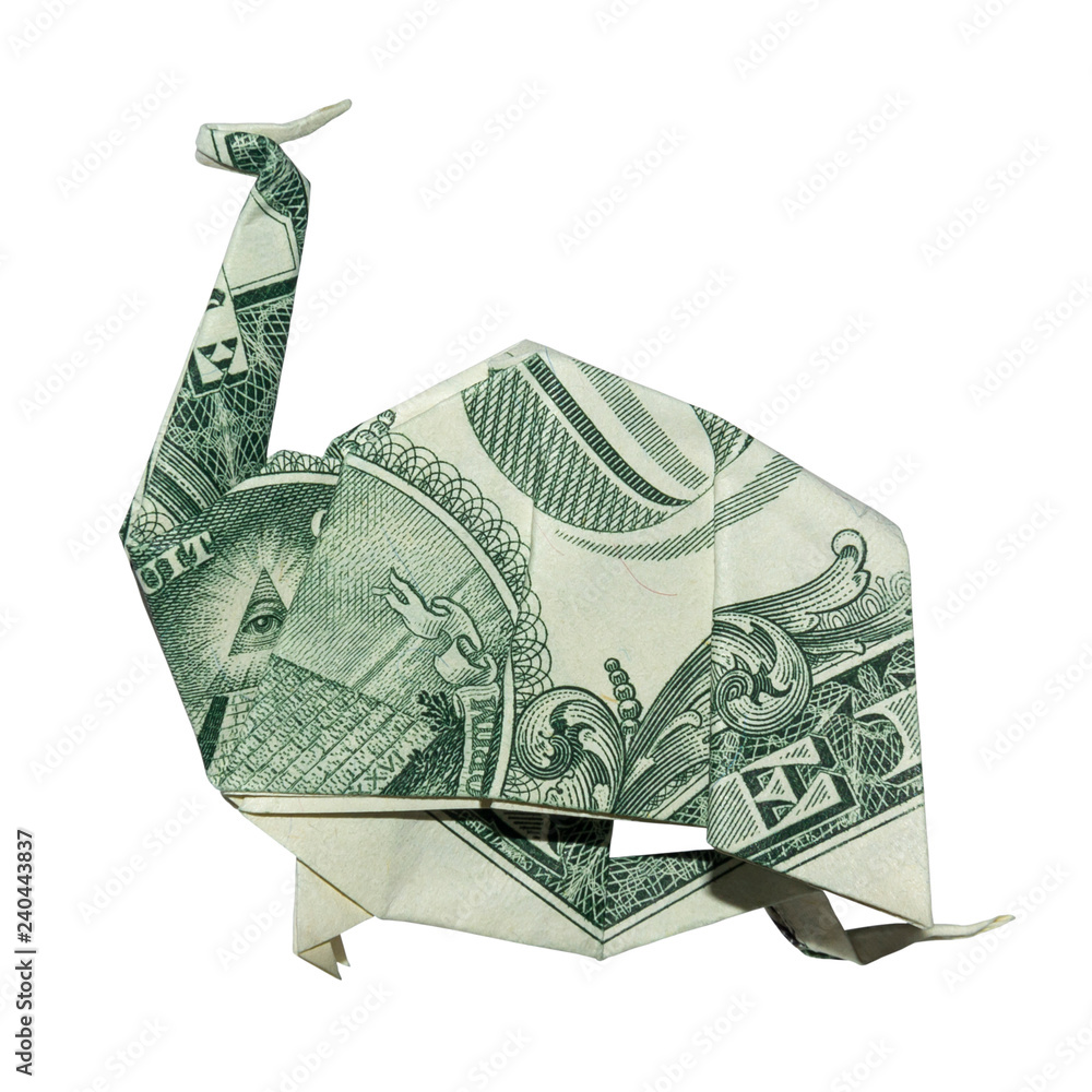 Money Origami Winged DRAGON Folded with Real One Dollar Bill Isolated ...