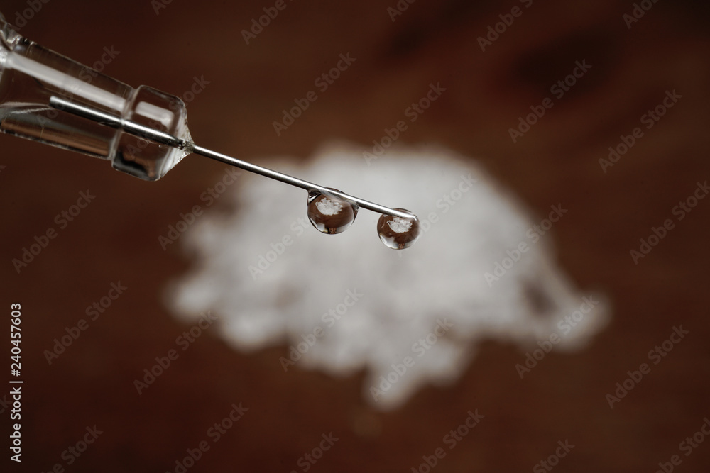 Hard crystal drugs and prohibited substances, syringes, cooked heroine ...