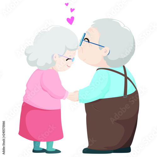 Couple Love Vector Illustration Elderly Cartoon Happy Man Old Together