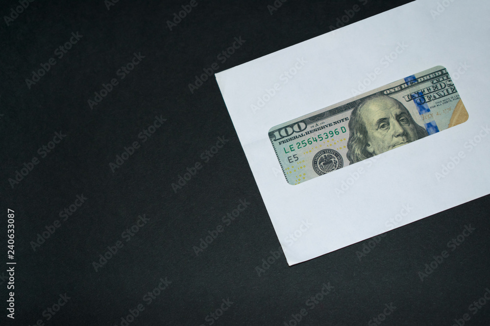 No. 10 single window envelope with a dollar bill in it with large copy ...